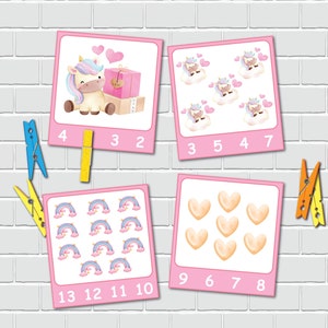 Unicorns Clip and Count, Counting Activity, Preschool Learning ...