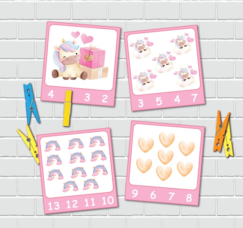Unicorns Clip and Count, Counting Activity, Preschool Learning ...