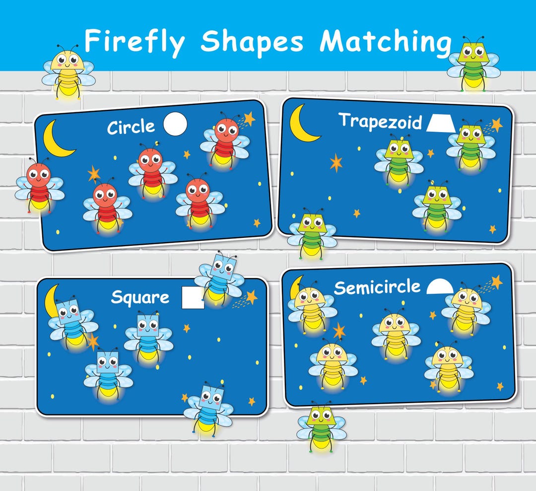 Fireflies Shapes Sorting Mats, 2D Shapes Center, Summer Busy Book Page ...