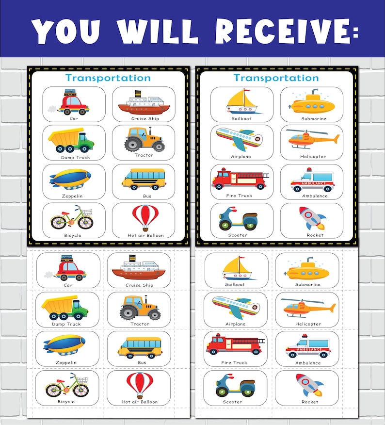 Transportation Matching Game for Toddlers/ Preschool. Printable ...