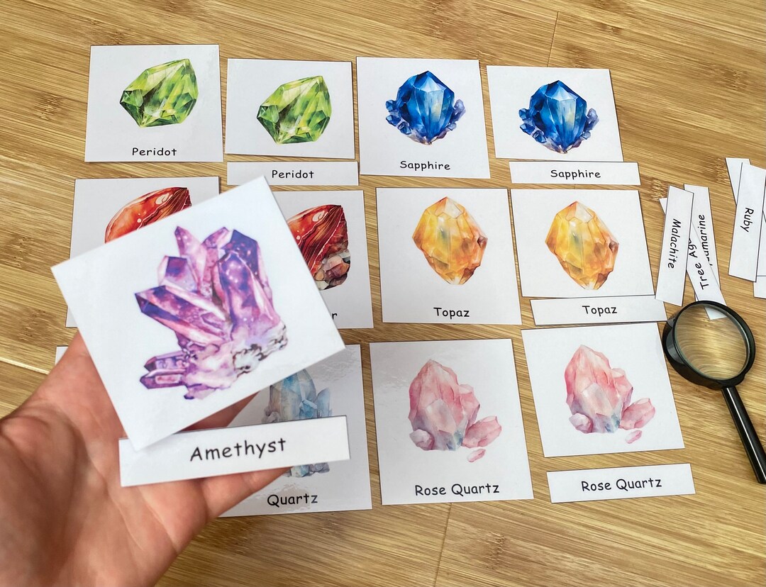 Gemstones Three Part Cards, Minerals and Crystals Montessori Flashcards ...