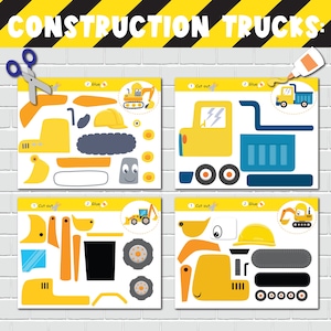 Construction Trucks Cut Out and Glue. Crafts for Kids. Scissors Skills ...