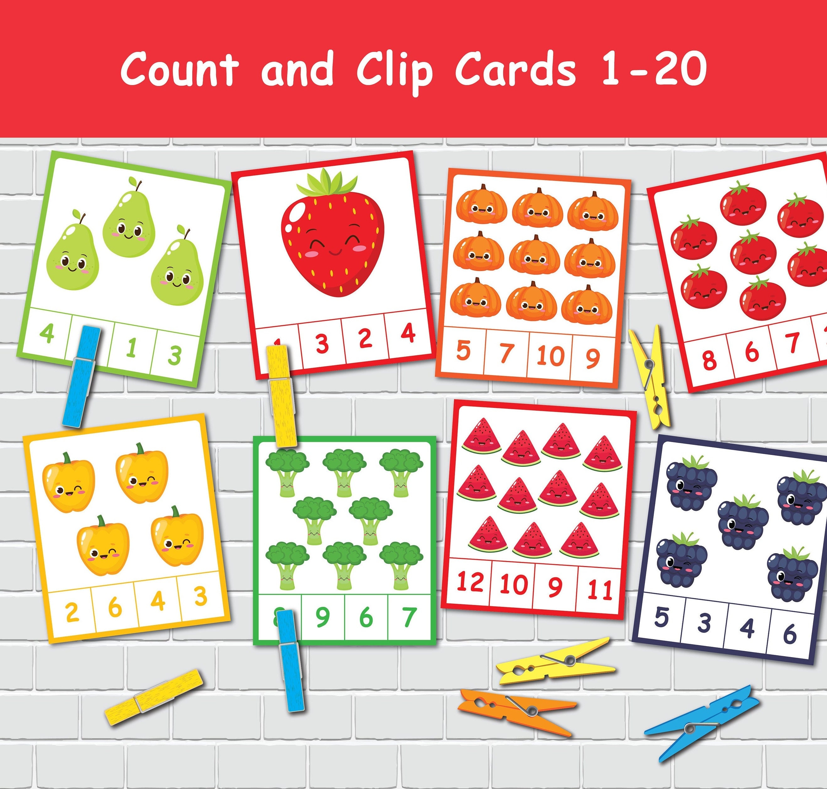 Clip and Count Cards 1-20, Toddler Counting Activity, Preschool ...