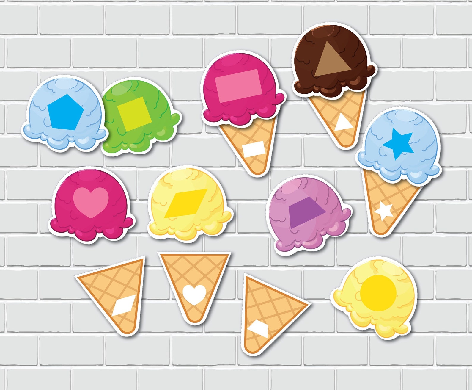 Ice Cream Shapes Matching Activity. Toddlers Sort and Match Game ...