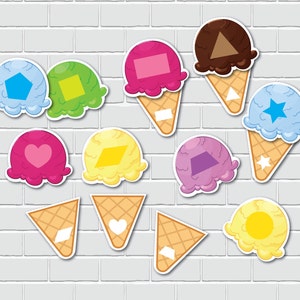 Ice Cream Shapes Matching Activity. Toddlers Sort and Match Game ...