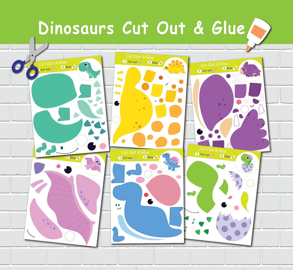Dinosaurs Cut Out and Glue Activity for Kids. Preschool Cutting ...
