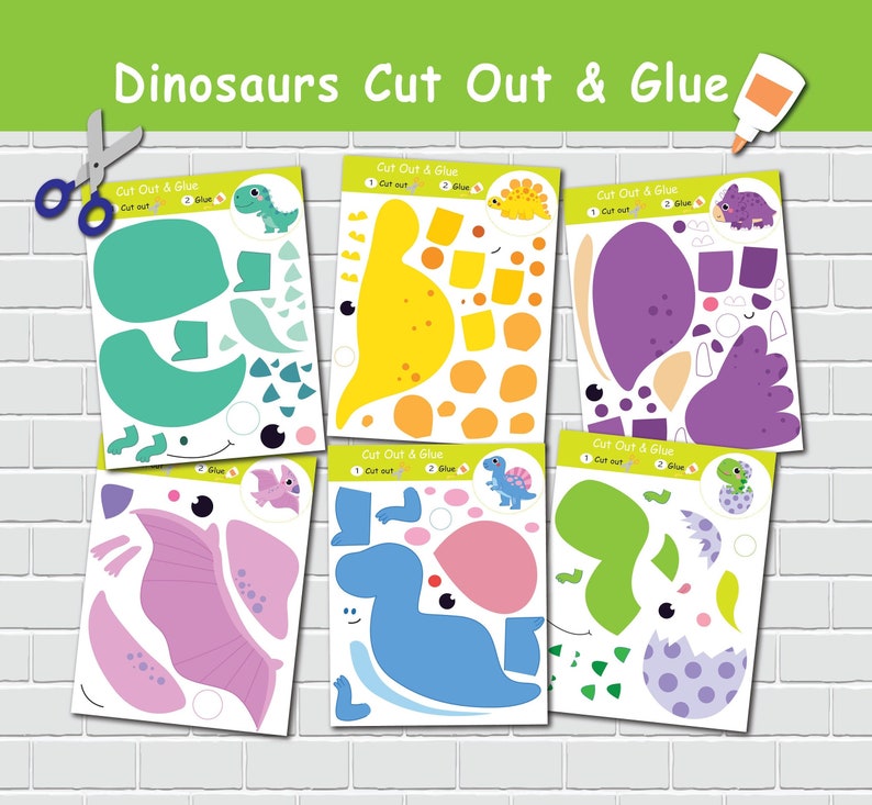 Dinosaurs Cut Out and Glue Activity for Kids. Preschool - Etsy