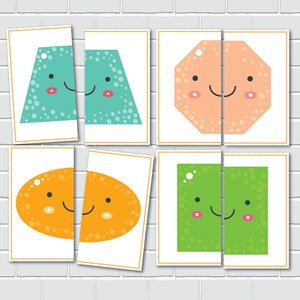 2D Shapes Symmetry Cards, Geometric Shapes Matching Game, Toddler ...