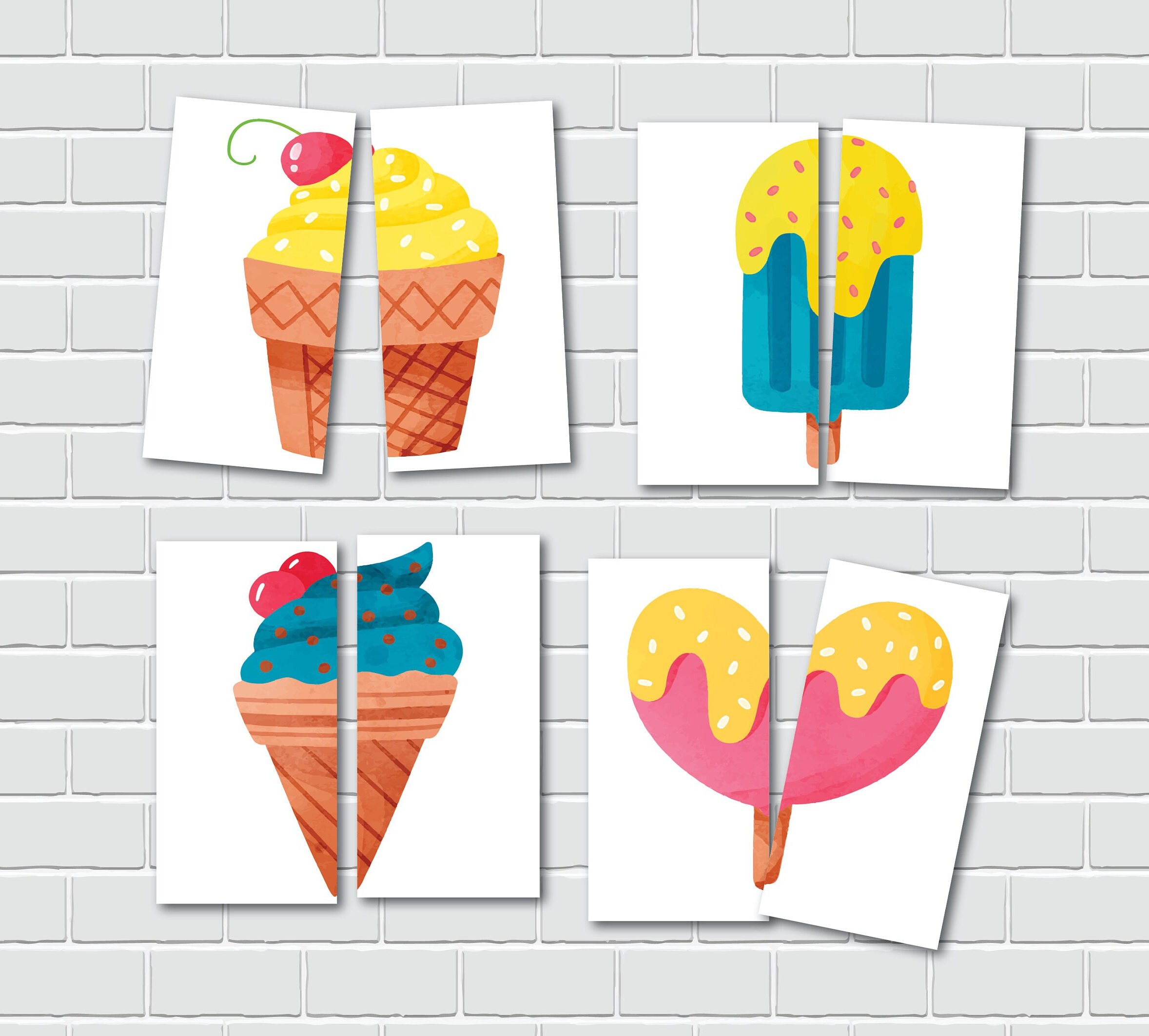Ice Cream Matching Game, Symmetry Cards, Toddler Matching Activity ...
