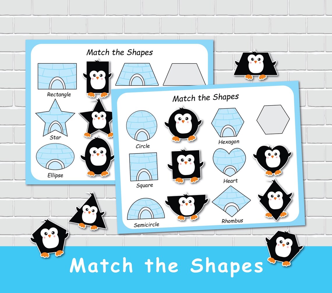 Penguin Shapes Activity, 2D Shapes, Winter Busy Book, File Folder Games ...