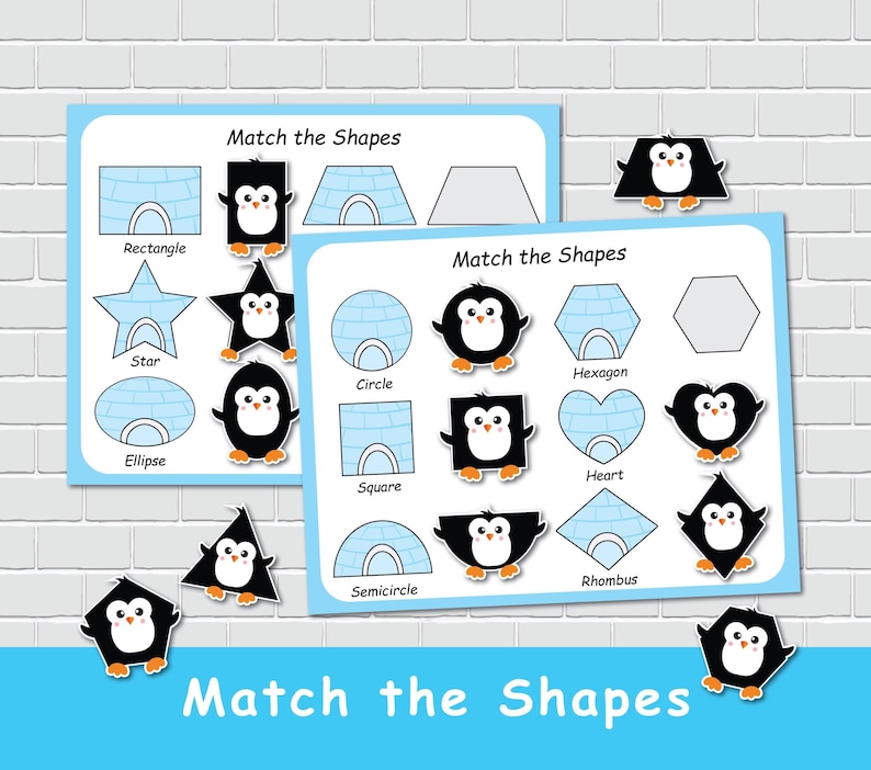 Penguin Shapes Activity, 2D Shapes, Winter Busy Book, File Folder Games ...