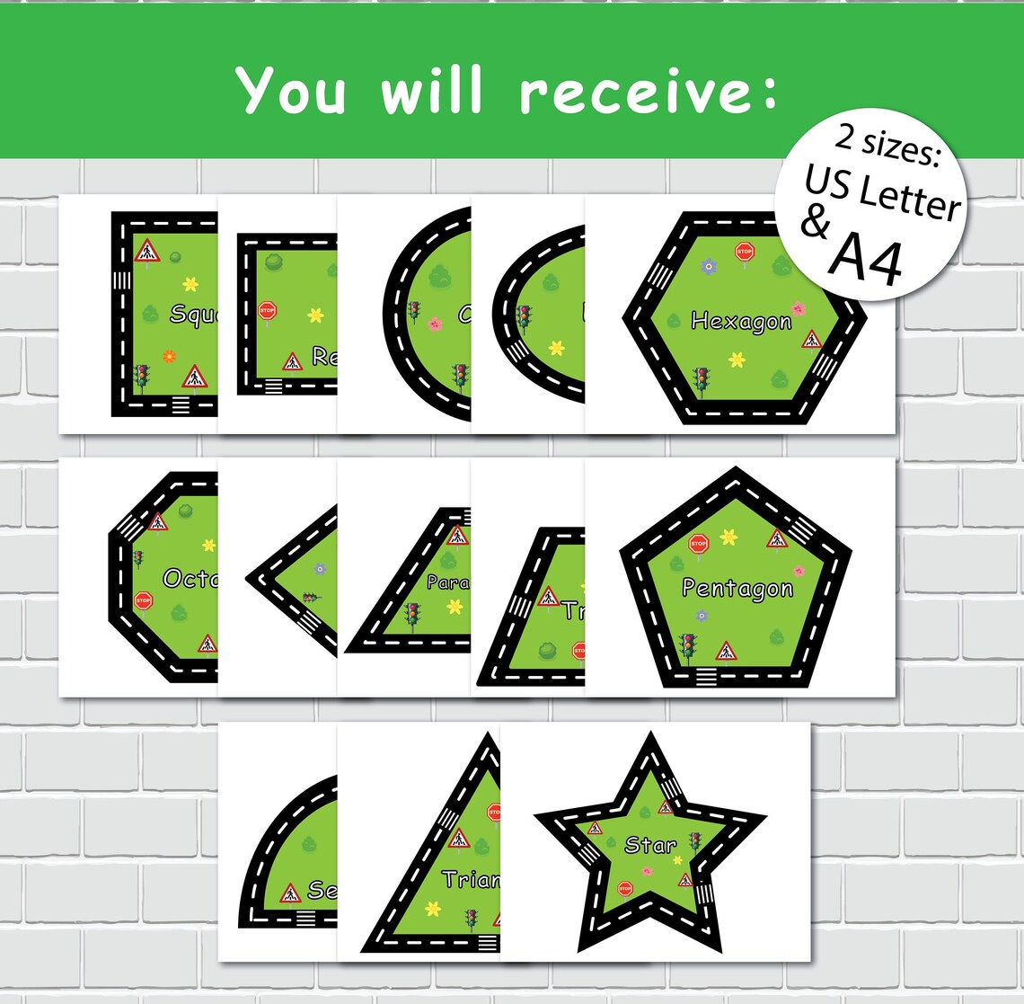 Road Shape Mats for Preschool, 2D Shapes Printable Activity, Homeschool ...