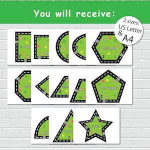 Road Shape Mats for Preschool, 2D Shapes Printable Activity, Homeschool ...