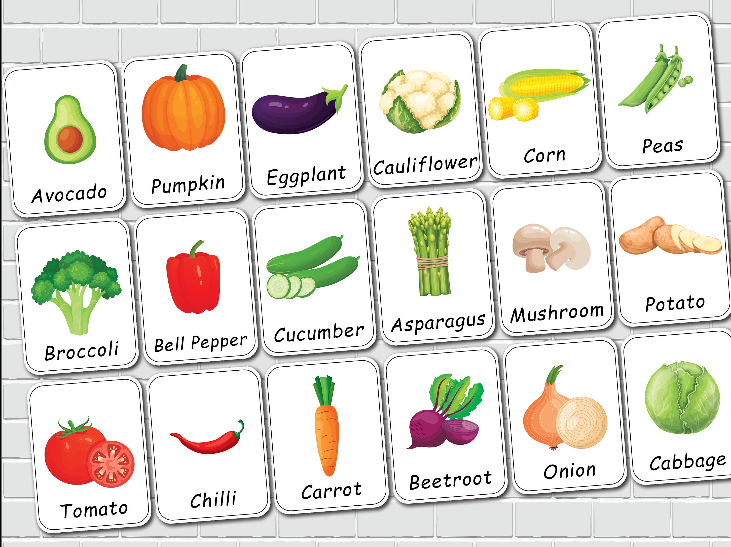 Fruits and Vegetables Flash Cards Toddler Printable Activity Montessori ...