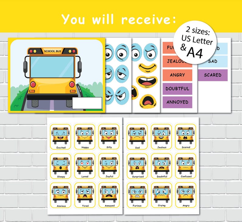 School Bus Emotions Activity for Kids, Preschool Feelings Printables ...