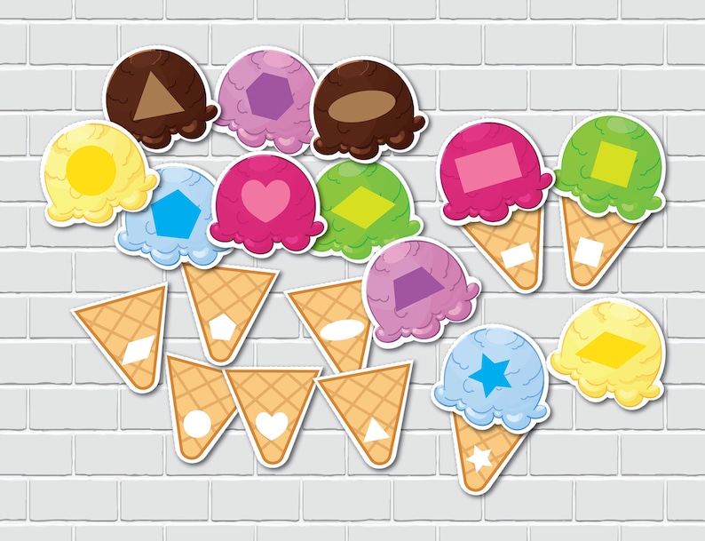 Ice Cream Shapes Matching Activity. Toddlers Sort and Match Game ...
