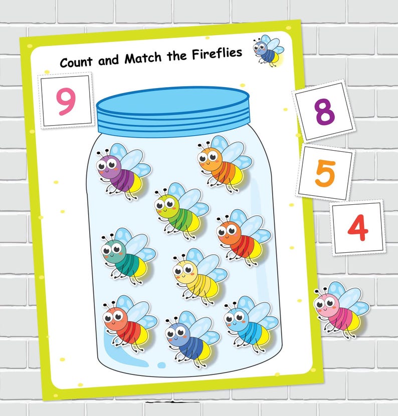 Fireflies Jar Counting Activities, Numbers Matching 1-10 Count ...