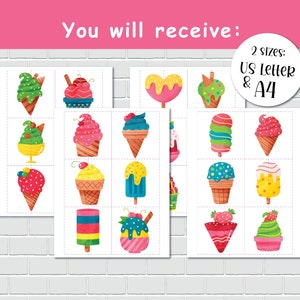 Ice Cream Matching Game, Symmetry Cards, Toddler Matching Activity ...