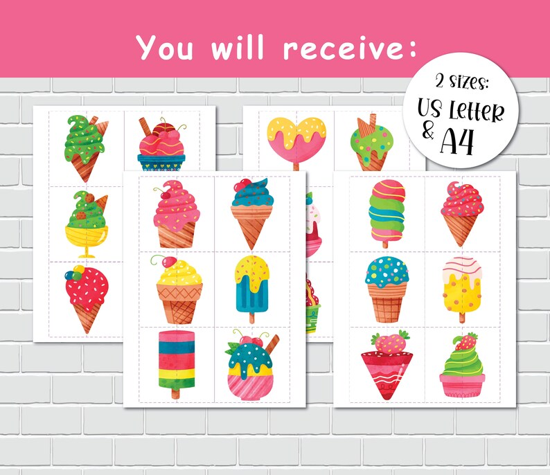 Ice Cream Matching Game Symmetry Cards Toddler Matching - Etsy