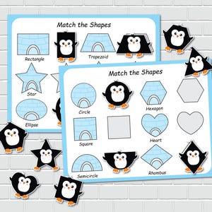 Penguin Shapes Activity, 2D Shapes, Winter Busy Book, File Folder Games ...