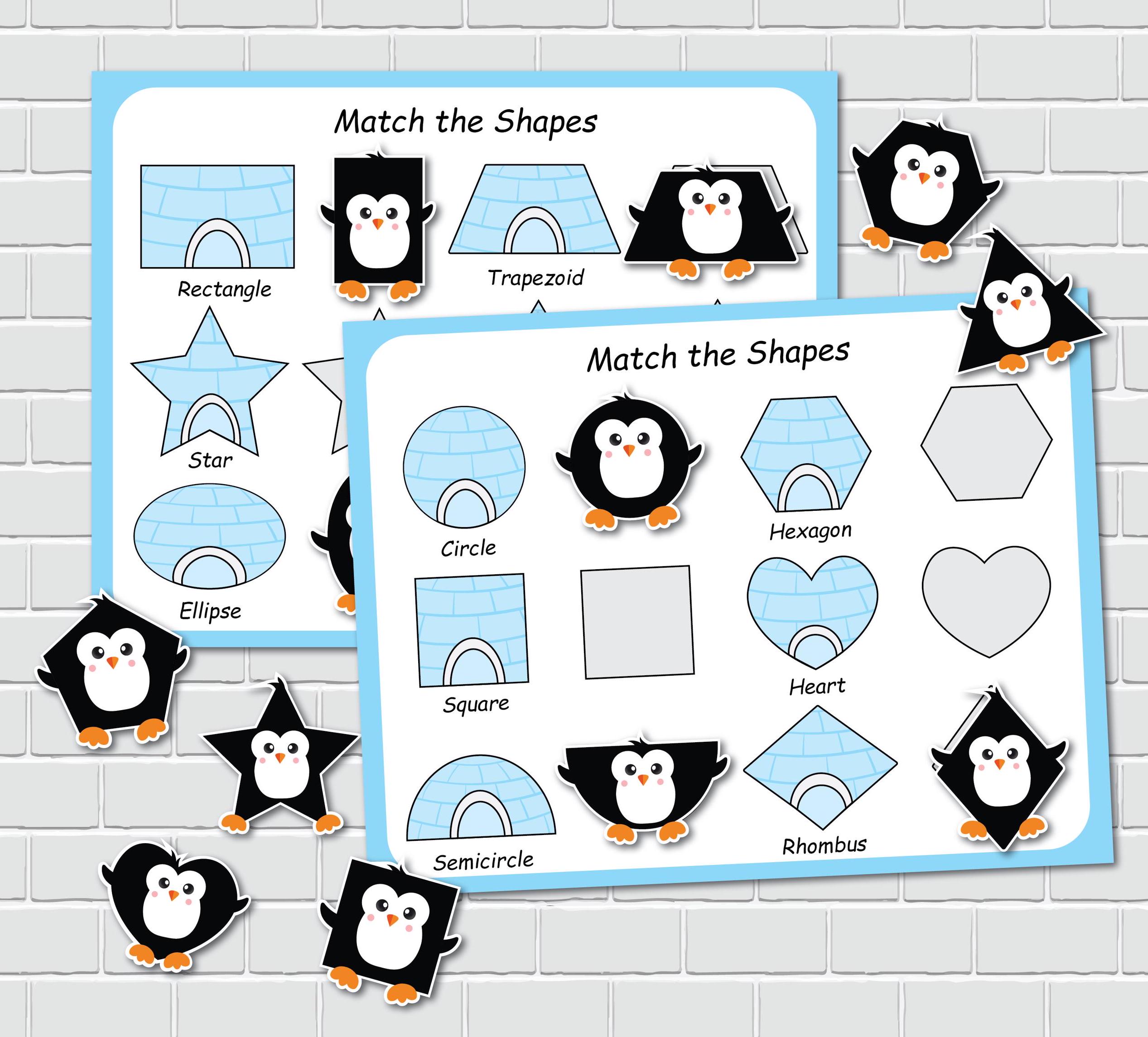 Penguin Shapes Activity, 2D Shapes, Winter Busy Book, File Folder Games ...