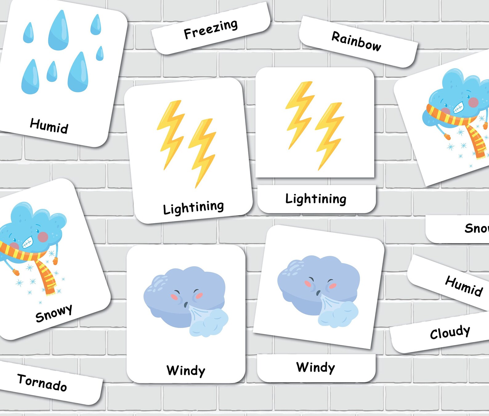 Weather Three Part Flash Cards, Toddler Educational Flashcards ...