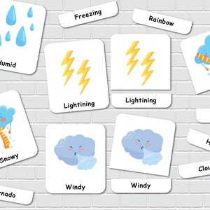 Weather Three Part Flash Cards, Toddler Educational Flashcards ...