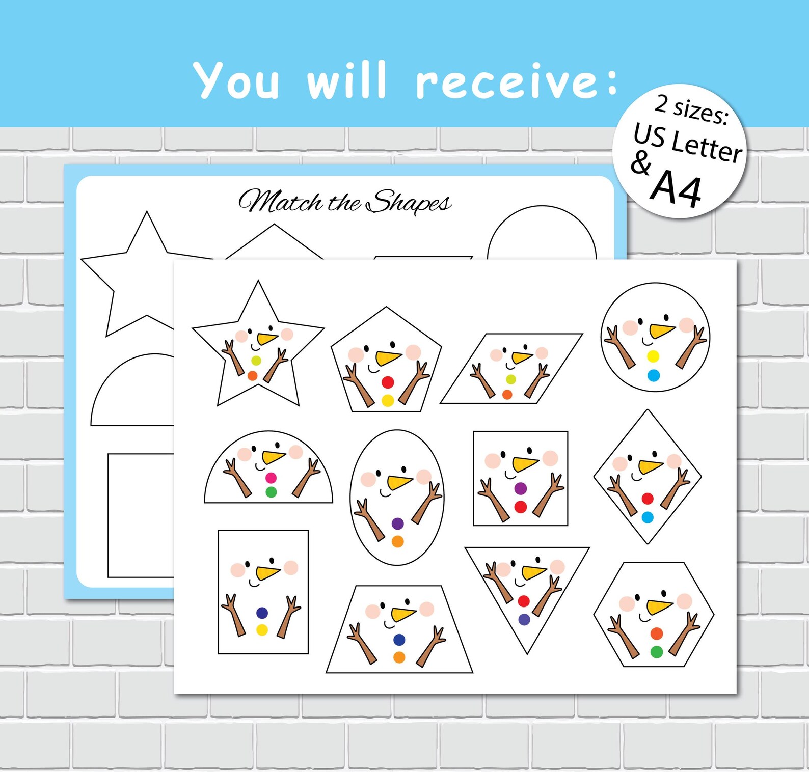 Snowman 2D Shapes Matching Activity for Kids, Winter Busy Book, File ...