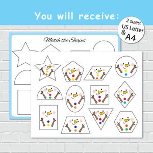 Snowman 2D Shapes Matching Activity for Kids, Winter Busy Book, File ...