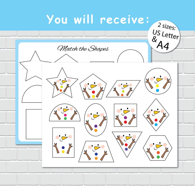 Snowman 2D Shapes Matching Activity for Kids, Winter Busy Book, File ...