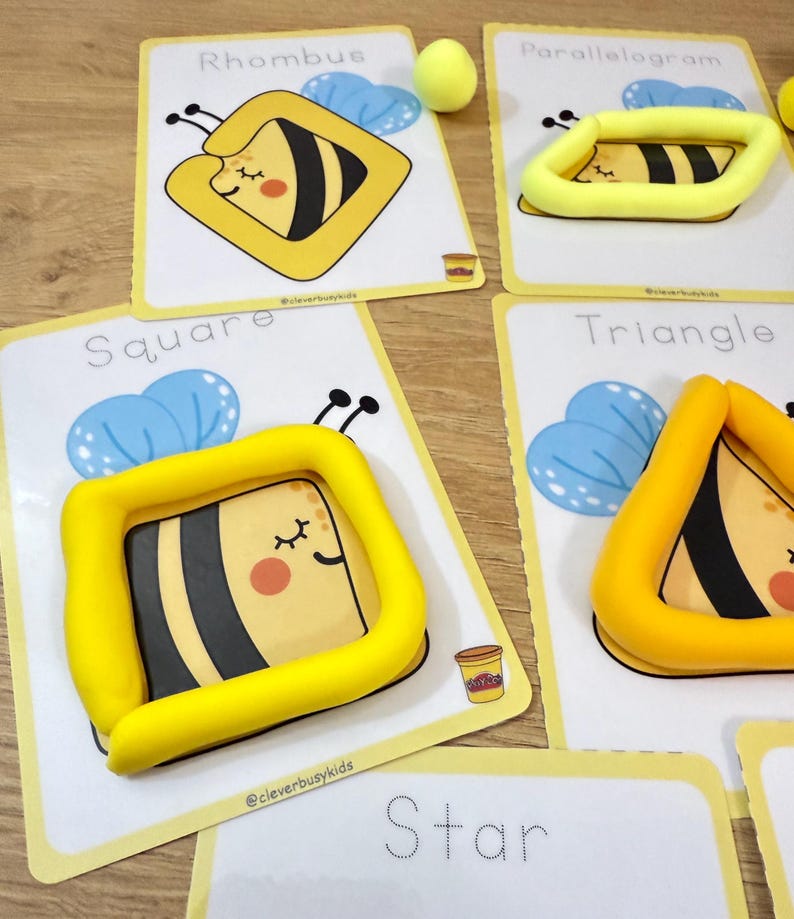 Bees Shapes Play Dough Mats, Summer Play Doh Activity, Preschool Fine ...