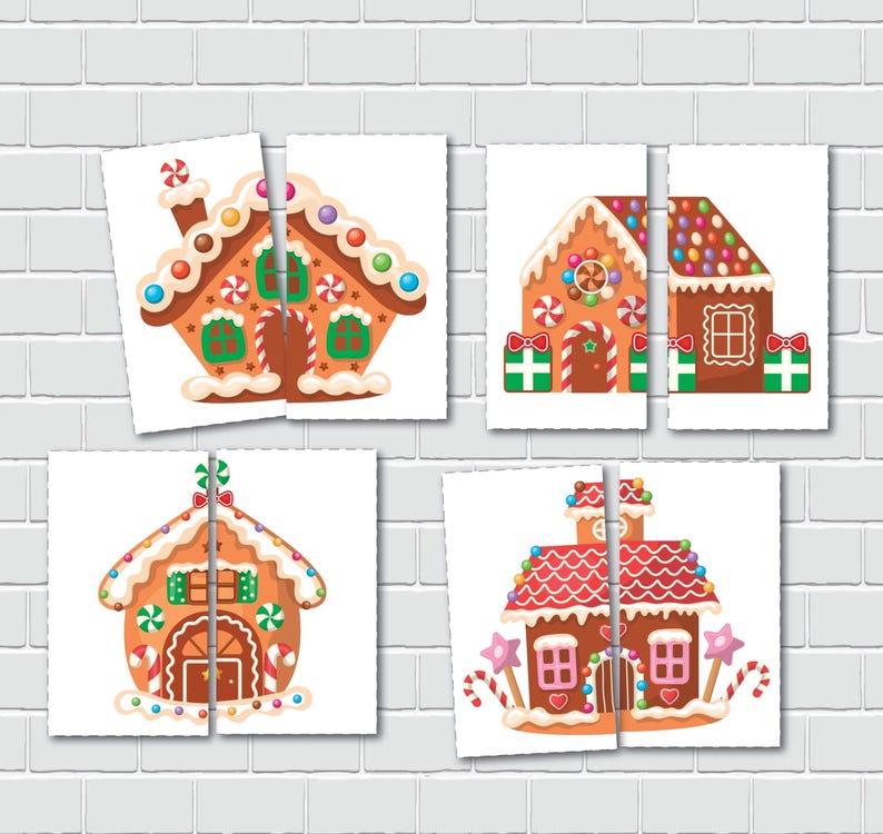 Gingerbread House Symmetry Cards, Christmas Game, Toddler Matching ...