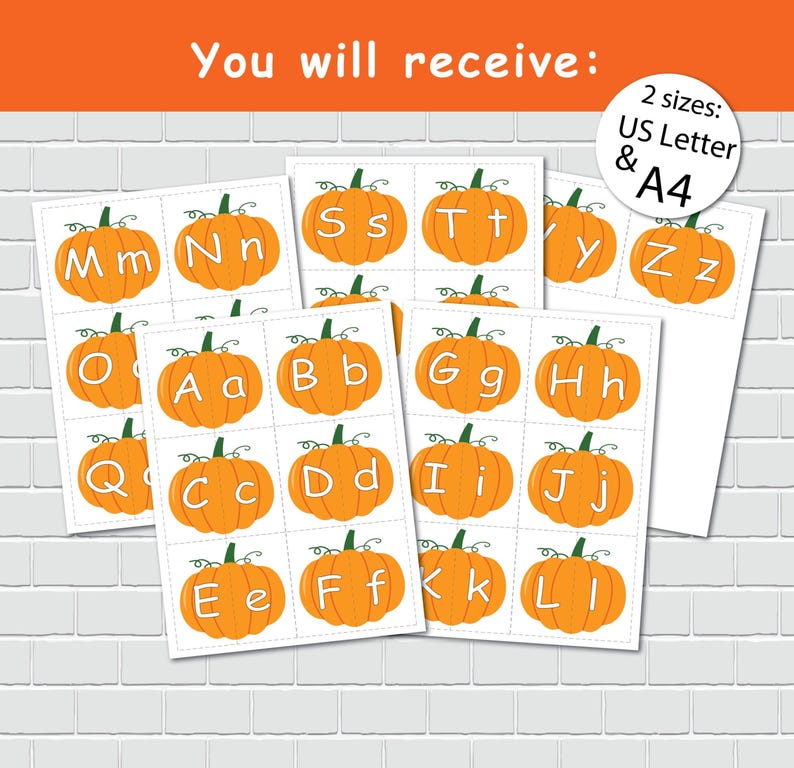 Pumpkin ABC Symmetry Cards, Fall Matching Game, Alphabet Matching ...