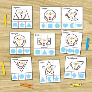 Snowman Shapes Clip Cards, 2D Shapes, Winter Activity (digital Download ...