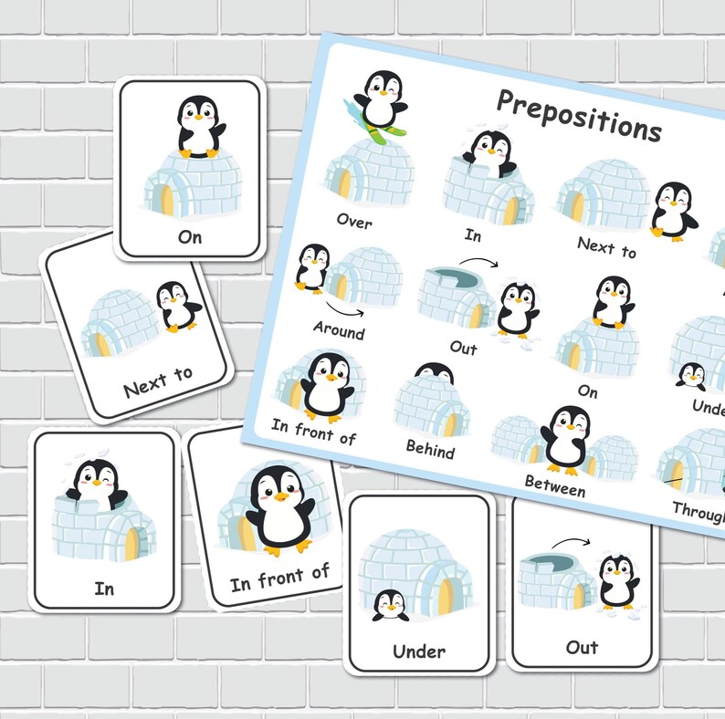 Penguin Prepositions Activity: English Learning Poster & Flashcards ...