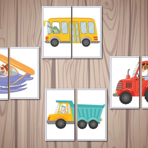Transportation Matching Game, Symmetry Cards, Toddler Matching Activity ...