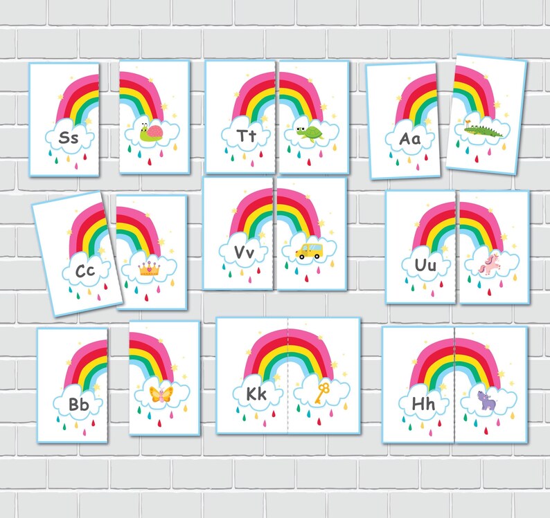 Tarjetas de simetría del alfabeto arcoíris, juego de emparejar el ...