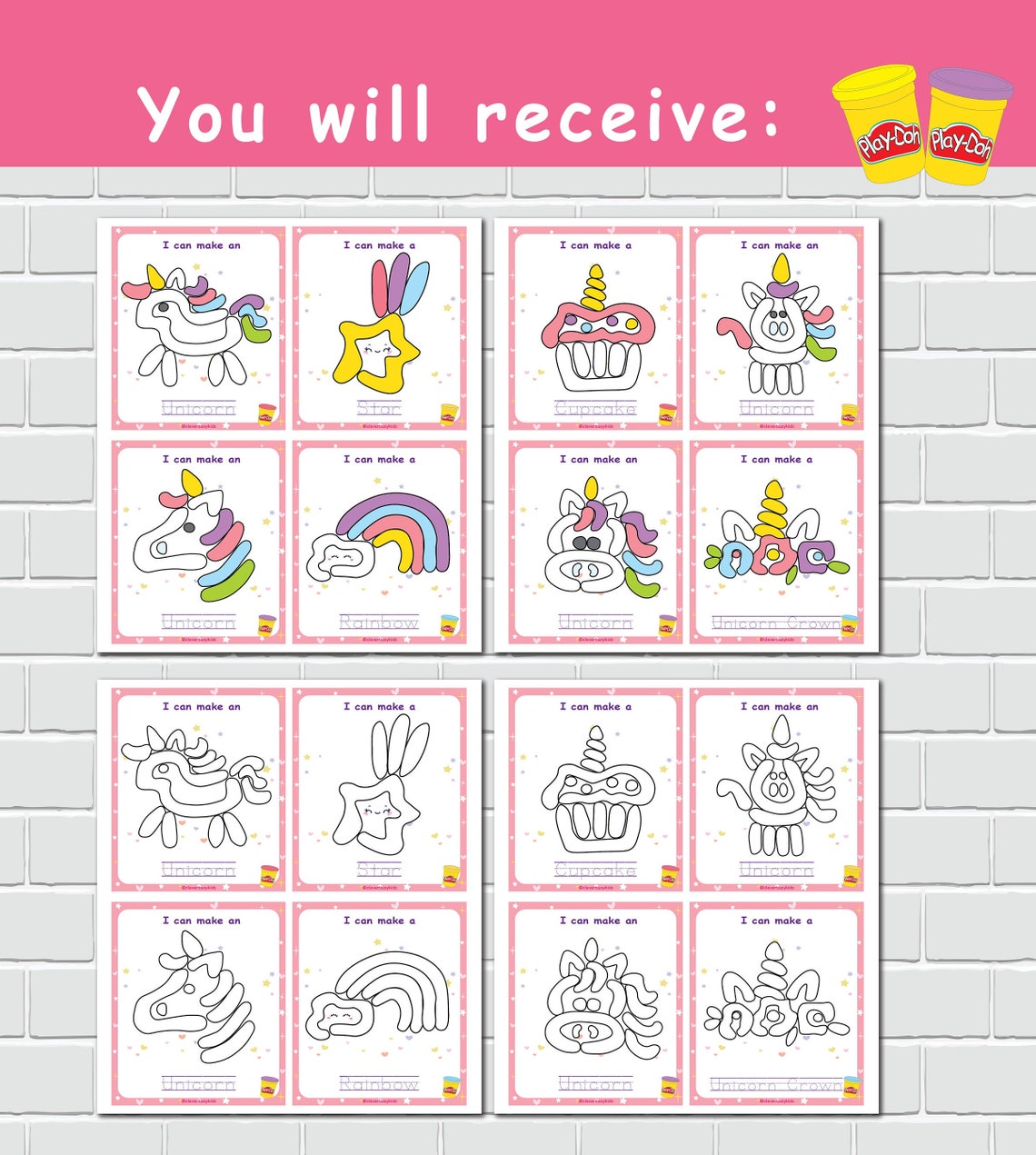 Unicorn Play Doh Mats Printable Play Dough Toddler - Etsy