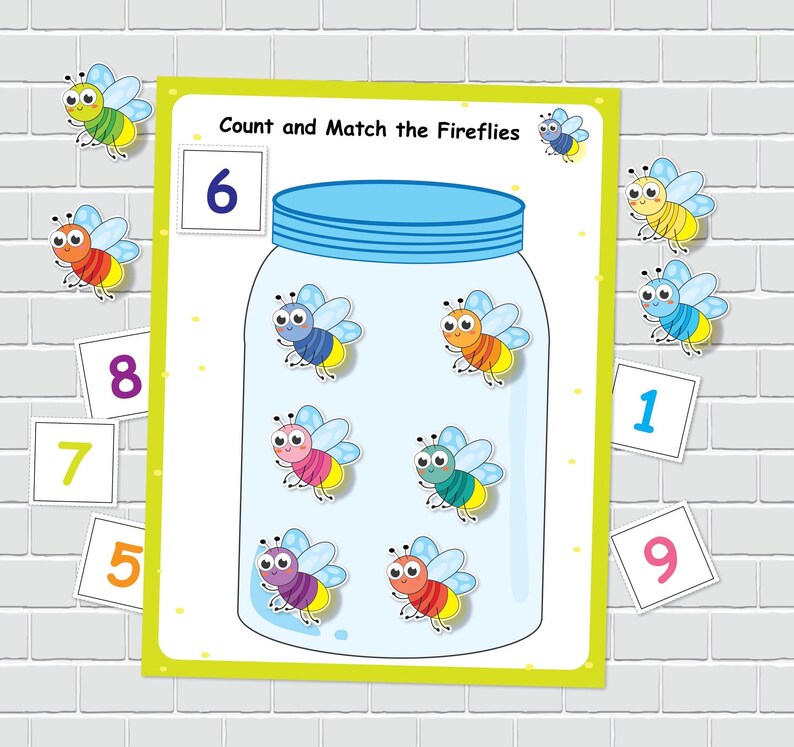 Fireflies Jar Counting Activities, Numbers Matching 1-10 Count ...