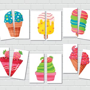 Ice Cream Matching Game, Symmetry Cards, Toddler Matching Activity ...