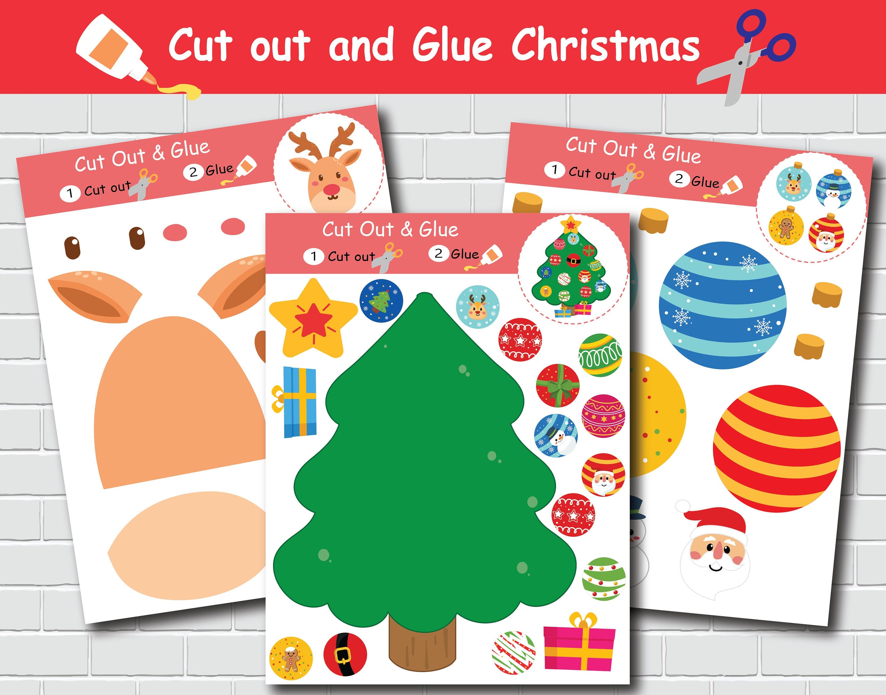 Christmas Cut Out and Glue, Holiday Paper Craft, Scissors Practice for ...