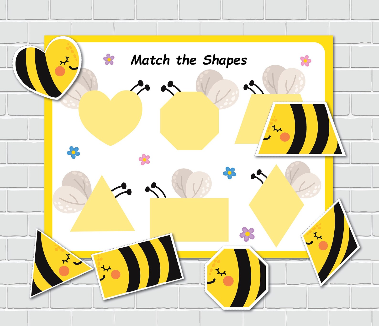 Bee Shape Matching Activity, 2D Shapes, Busy Book Page, File Folder ...