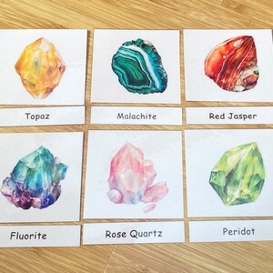 Gemstones Three Part Cards, Minerals and Crystals Montessori Flashcards ...