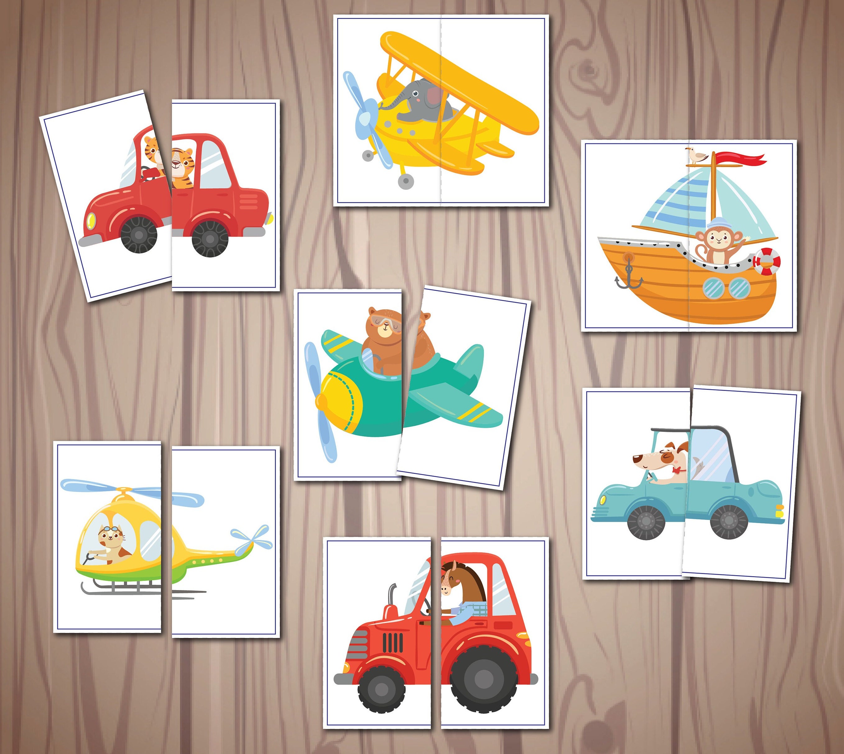 Transportation Matching Game, Symmetry Cards, Toddler Matching Activity ...