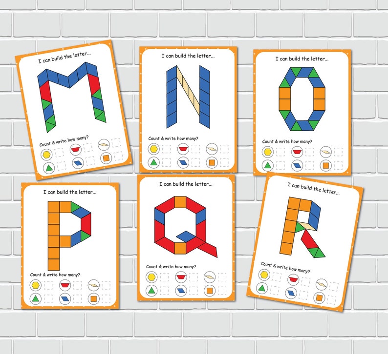 Alphabet Pattern Blocks Activity, STEM Challenge Cards for Preschool ...
