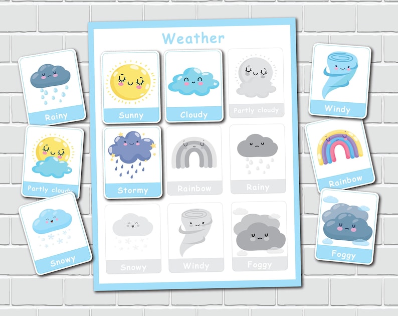 Weather Flashcards Toddler Weather Chart Preschool - Etsy