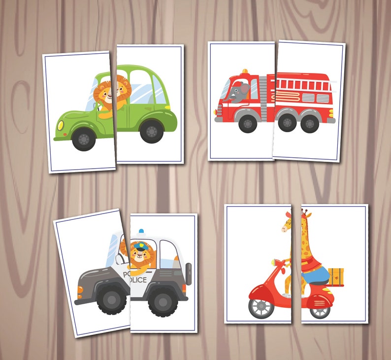 Transportation Matching Game, Symmetry Cards, Toddler Matching Activity ...