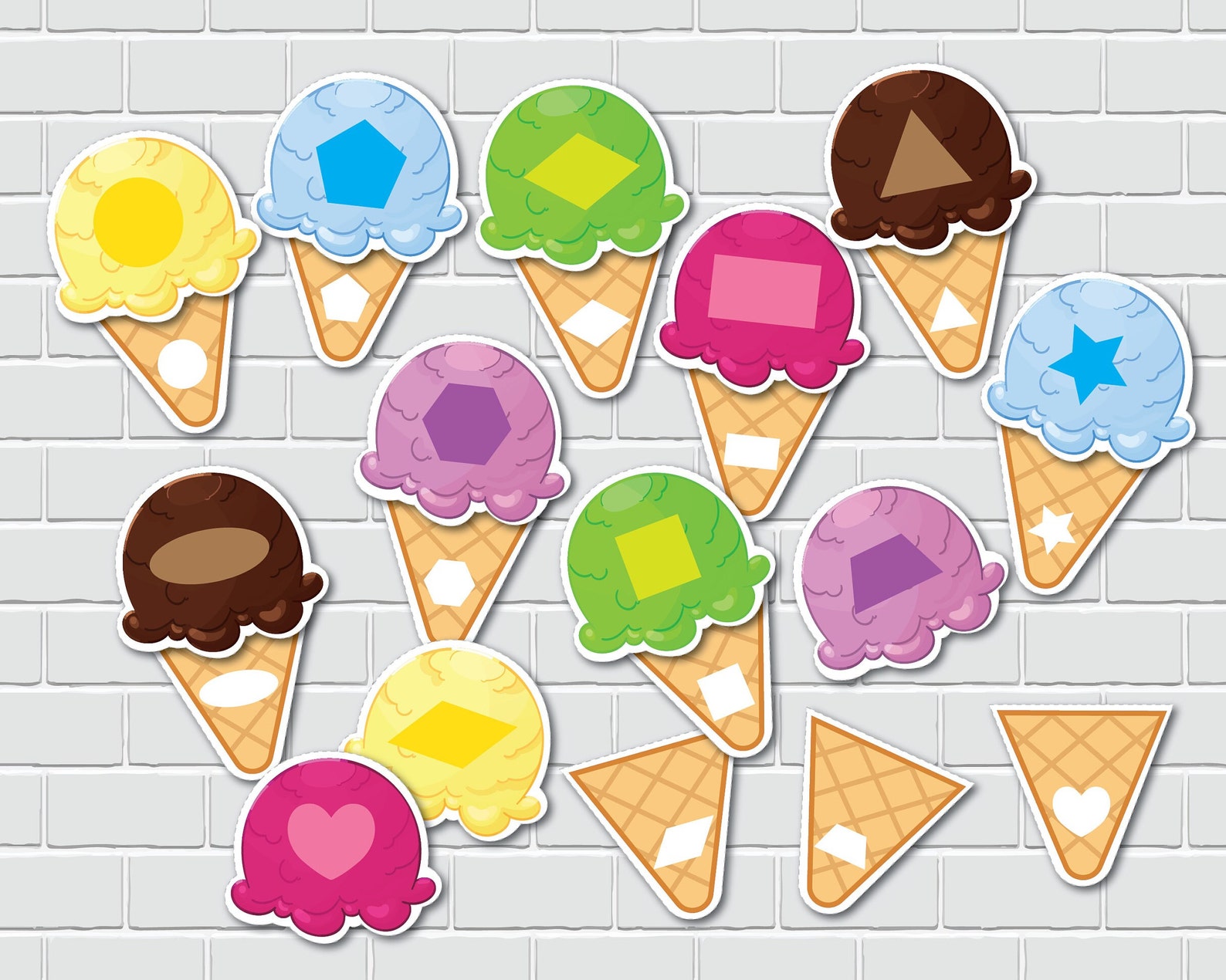 Ice Cream Shapes Matching Activity. Toddlers Sort and Match Game ...