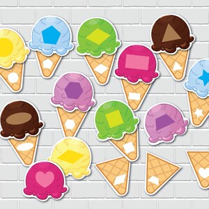 Ice Cream Shapes Matching Activity. Toddlers Sort and Match Game ...