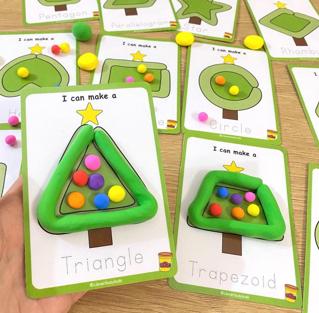 Christmas Tree Shapes Play Dough Mats, Printable Play Doh, Toddler ...